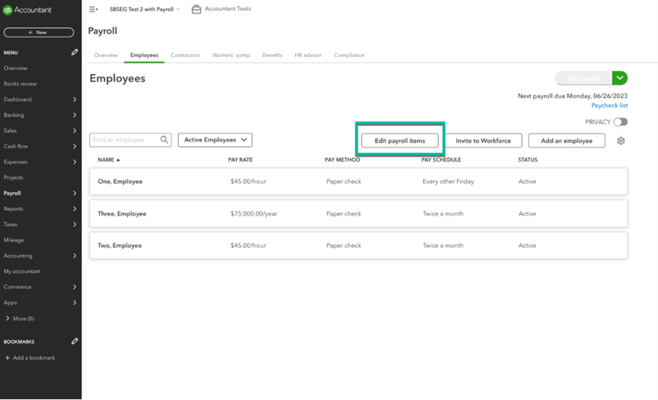 Payroll item management