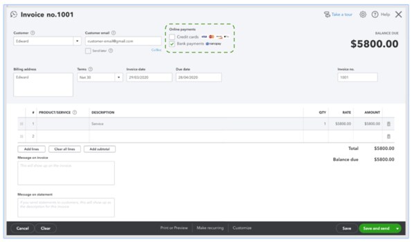 Accept bank payments in QuickBooks Online