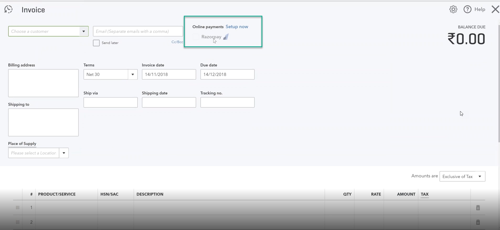 Payment enabled invoices—Razorpay