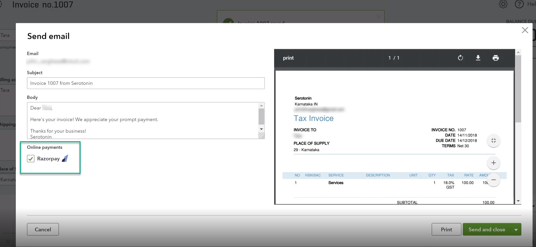 Payment enabled invoices—Razorpay